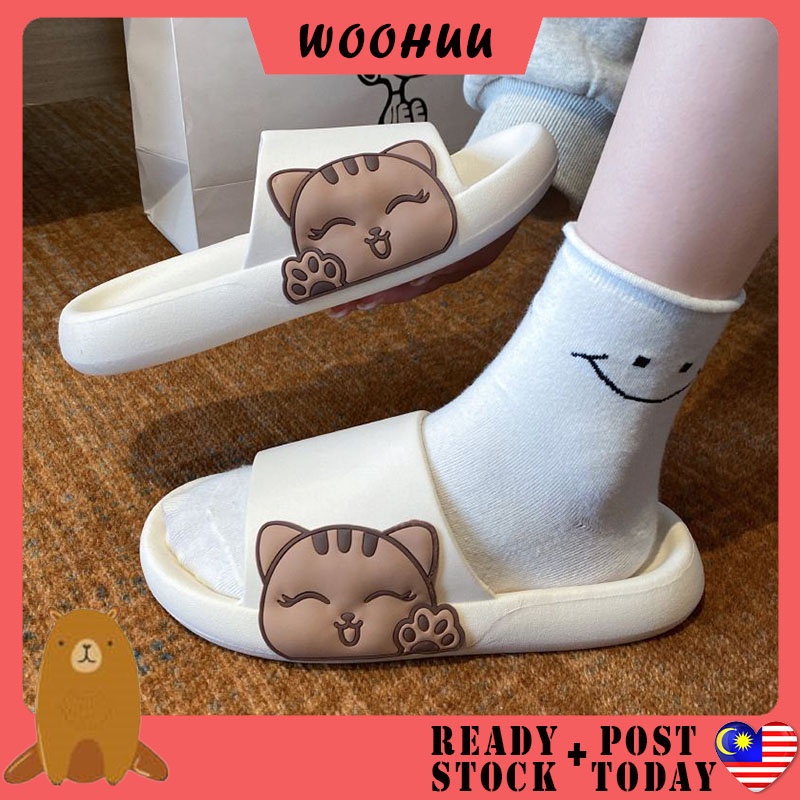 READY STOCK WOOHUU Cute Cartoon Cat Wanita Selipar Women Slipper Kasut ...