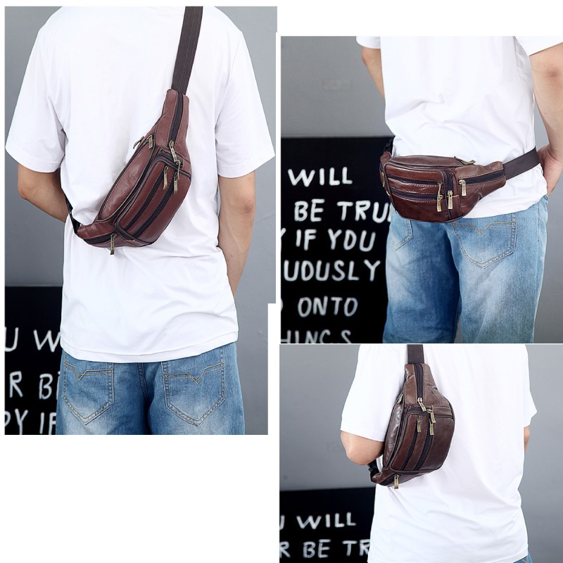 Beg Silang Kulit Rider Penghantar Makanan Cow Leather Men Waist Bag ...