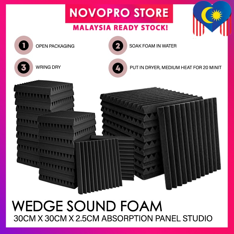 Novopro Wedge Sound Foam 30cm x 30cm x 2.5cm Absorption Panel Recording ...