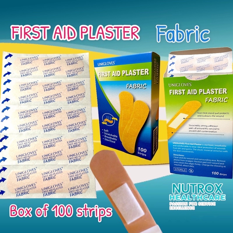UNIGLOVES STERILE FIRST AID PLASTER 100 strips/box, Fabric Type, 19 x ...