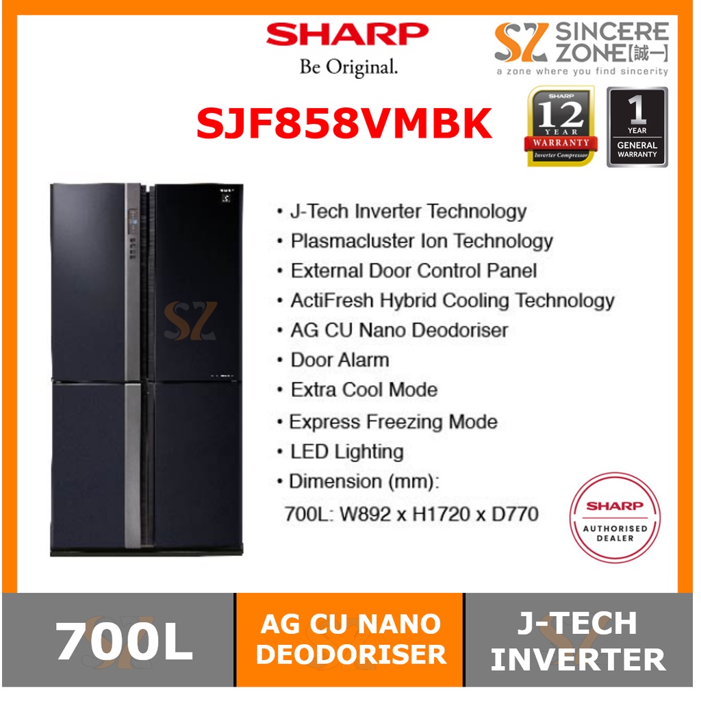 SHARP SJF858VMBK 700L 4 DOOR AVANCE FRIDGE / J-TECH INVERTER ...