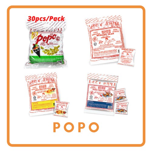 POPO Fish/Seaweed/Sweet & Spicy/Spicy Chicken Flavored Muruku (30 packs ...