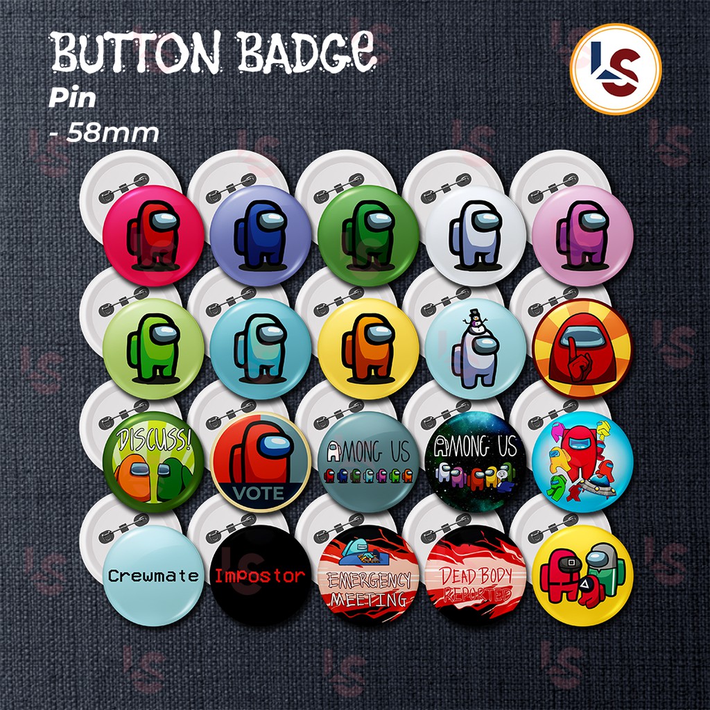 (PIN) Among Us Button Badge Game Theme | Size 58mm PIN BUTTON BADGE ...