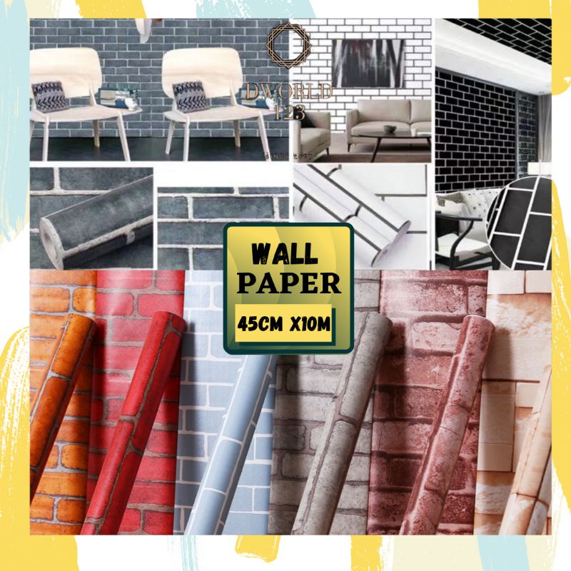 Brick Wallpaper (45CMX10M) Kertas Dinding Bata Wall Sticker 2D Batu ...