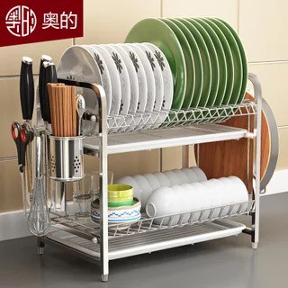 SUS 304 Stainless Steel Thicken 2-Tier Dish washing Rack Drain Rack ...