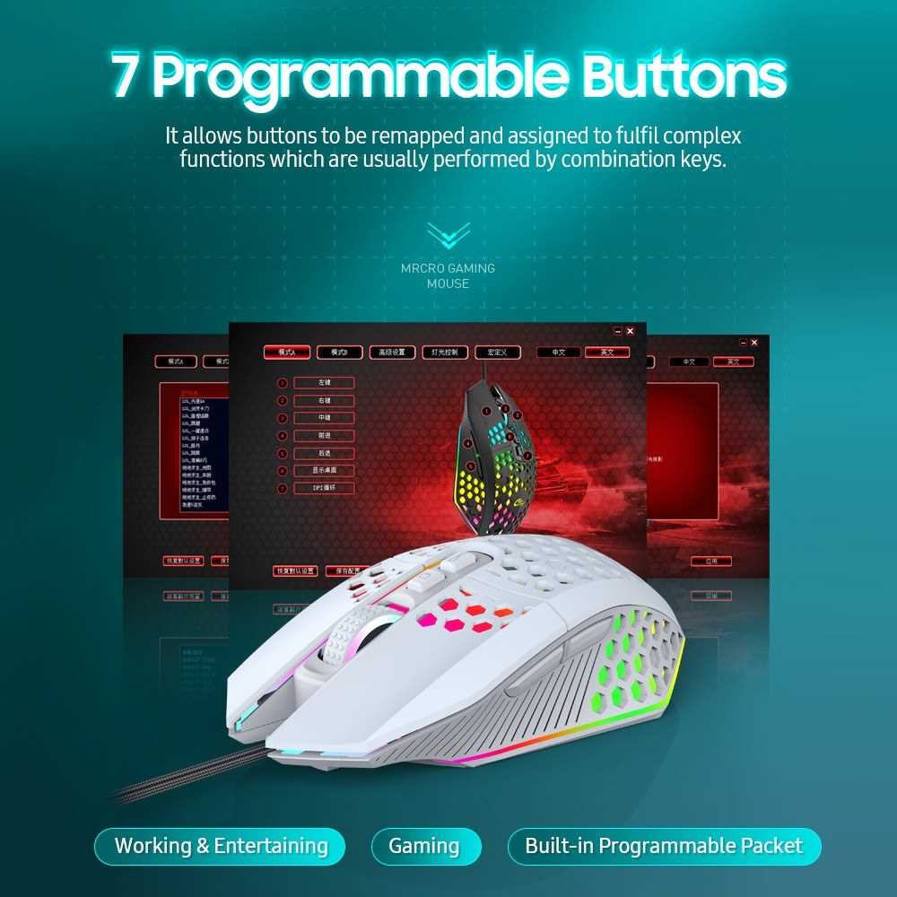 X801 Wired RGB Gaming Mouse with 7 Programmable Buttons Back-to-desktop ...