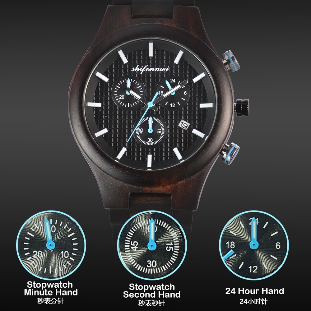 Classic three eye wooden watch wooden WATCH QUARTZ wooden watch ...