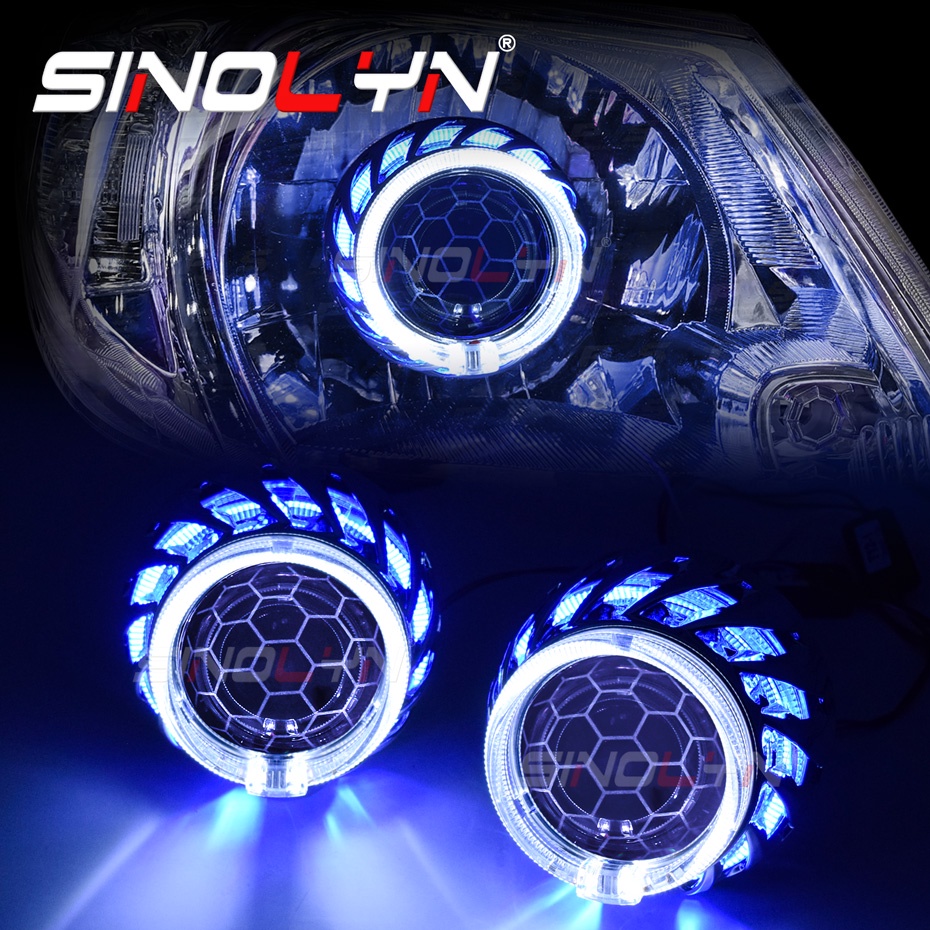 Sinolyn LED Angel Eyes Bi Xenon Projector Lens For H7 H4 Headlight 2.5 ...