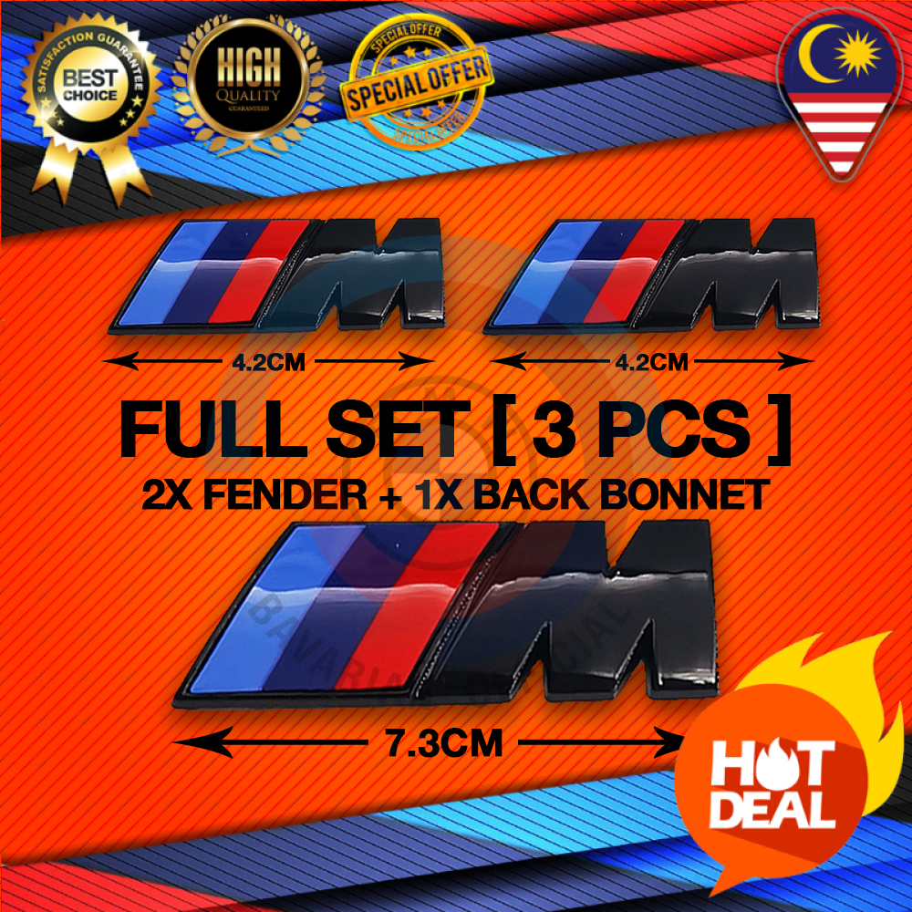 BMW M Emblem GLOSS BLACK FULL SET 3 pieces FENDER + BONNET for BMW G20 ...