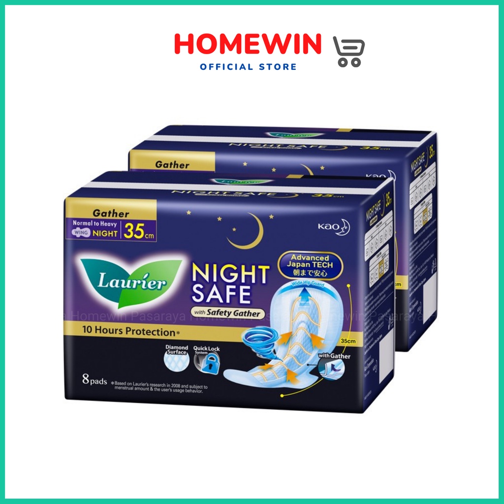 Laurier Night Safe with Safety Gather Wing 35cm (16 Pads) | Shopee Malaysia