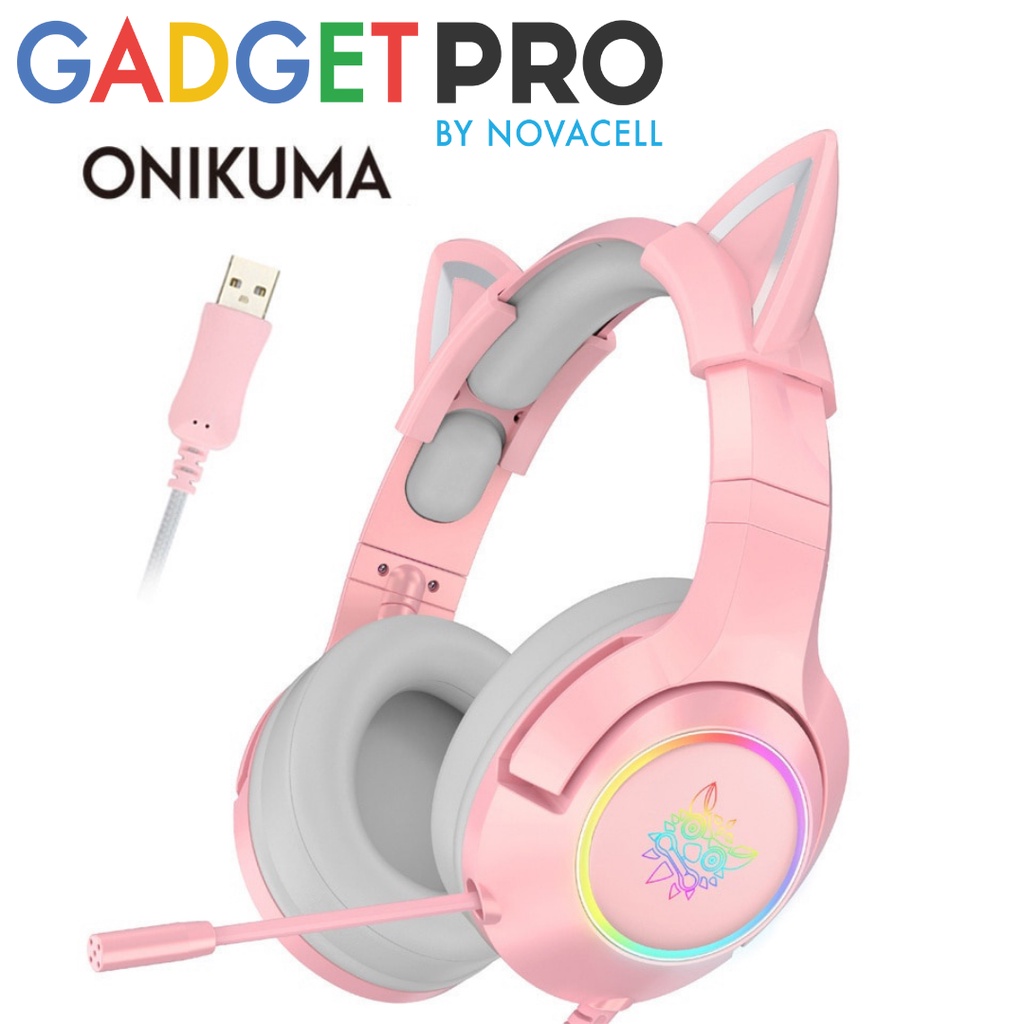 Onikuma K9 Pink Cute Cat Ear Headphone Mic Cute Gaming Headset with Mic ...
