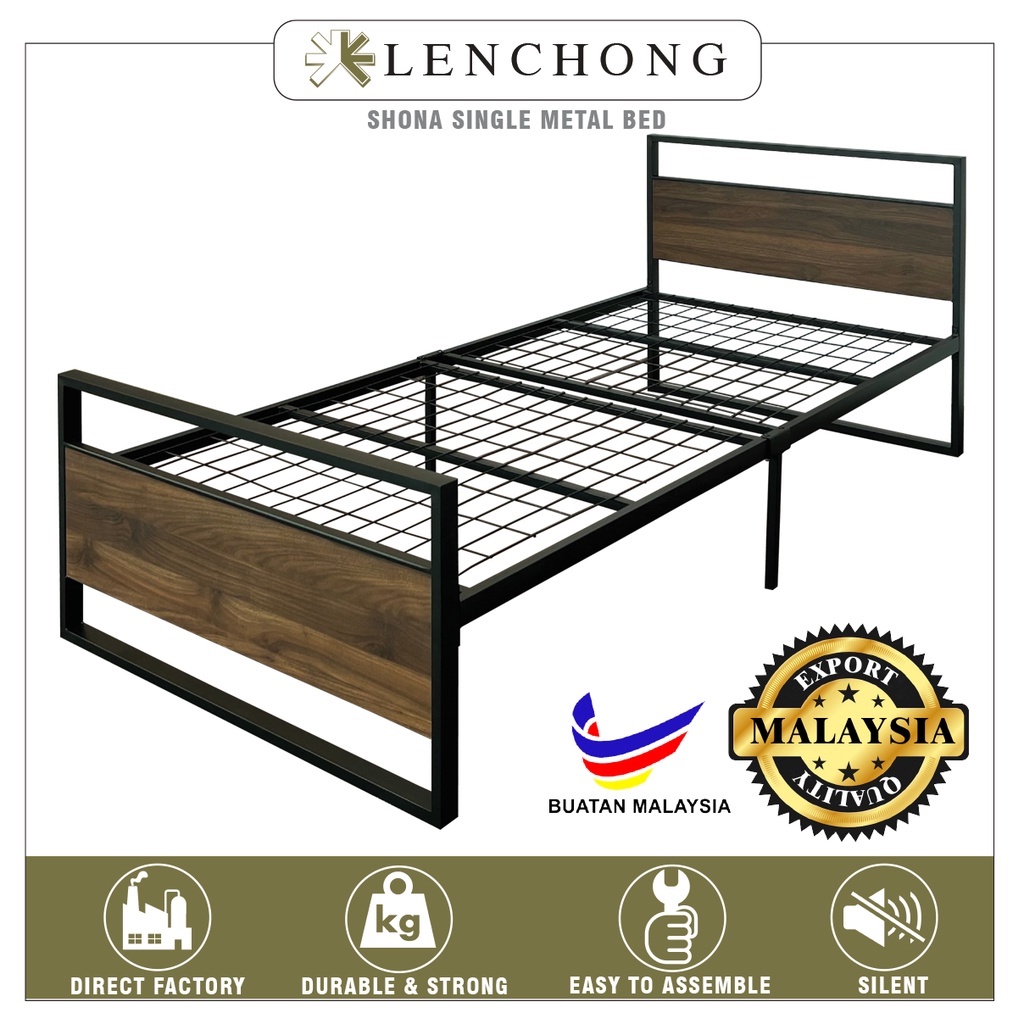 SHONA SINGLE METAL AND WOOD BED / KATIL SINGLE/ KATIL BESI/ KATIL PAPAN ...