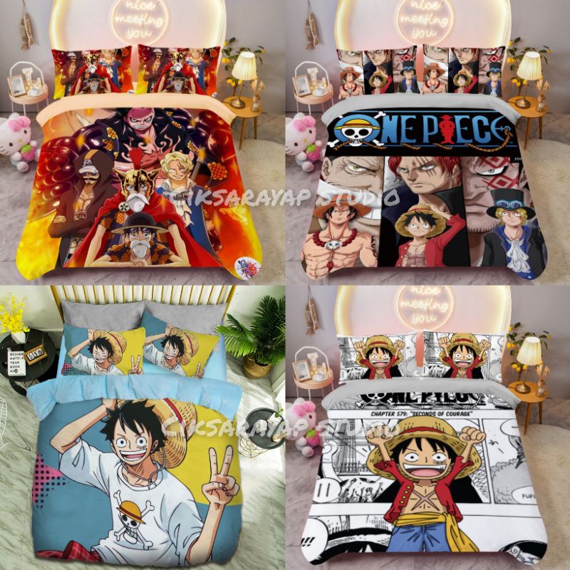 One piece anime bedsheet set cadar 3pcs single 4pcs queen king Luffy ...