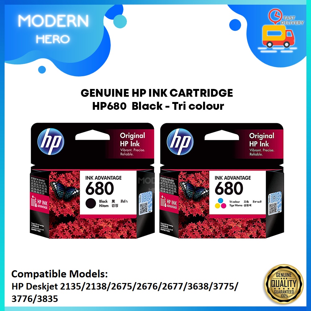 HP 680 BLACK / TRI-COLOR ORIGINAL INK ADVANTAGE CARTRIDGE (F6V27AA ...