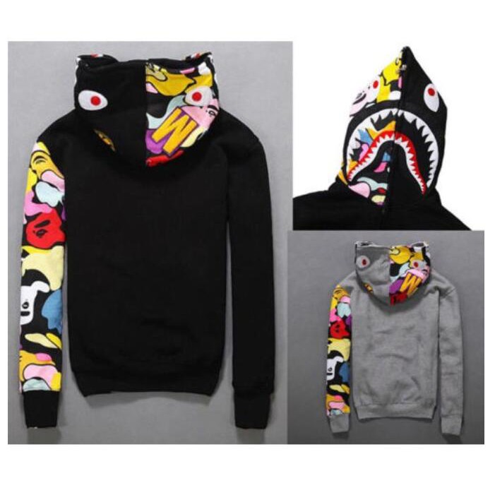 New JAPAN Bape Men's Cotton Shark Head Print Jacket Sweats Hoodie Coat ...