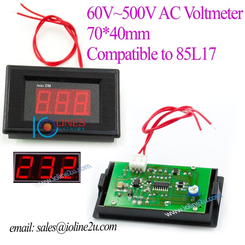 60V~500V AC Digital voltmeter 2 wire panel mount 70x40x17mm 85L17 ...
