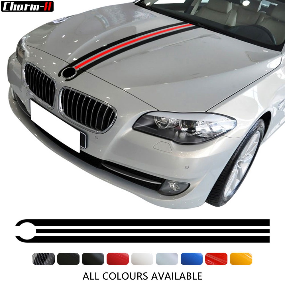 Universal 51" Length Car Hood Bonnet Racing Stripes Lines Decals Engine Cover Stickers for BMW ...