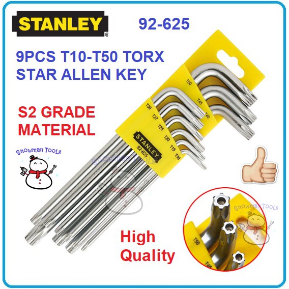 STANLEY 9PCS TORX KEY SET T10 - T50 Heavy Duty 92625 92-625 STAR ALLEN ...