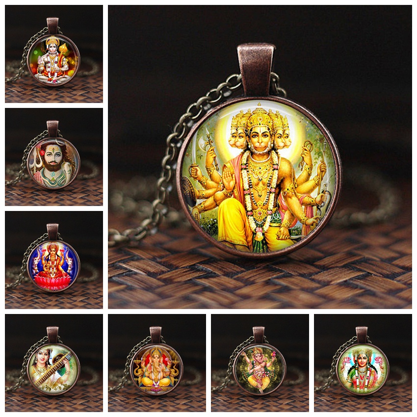 India Religion Necklace God Brahma Lord Shiva Vishnu Jewelry Glass ...