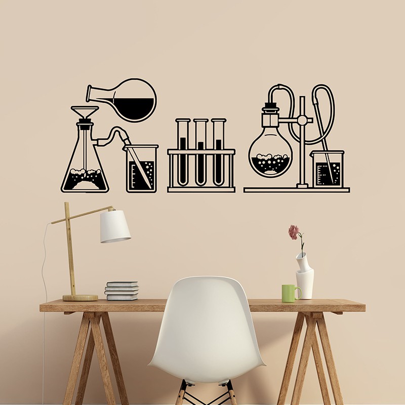 Chemical Laboratory Wall Decal Glass Flasks Home Classroom Art Decor ...