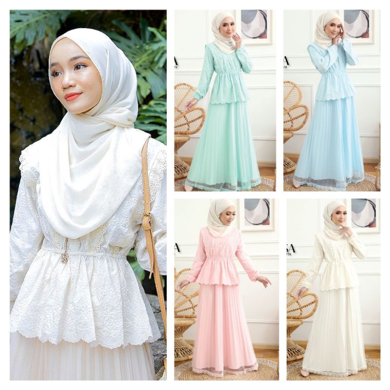 Set Arissa IRONLESS Lace Blouse & Skirt 778! Set Arissa Muslimah Blouse! Kurung Peplum Mini ...