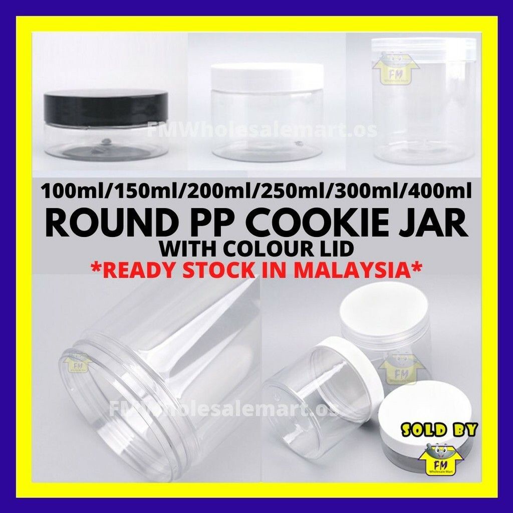 100ml-400ml Round Plastic Cookie Jar With Colors Cap / Plastic Jar ...