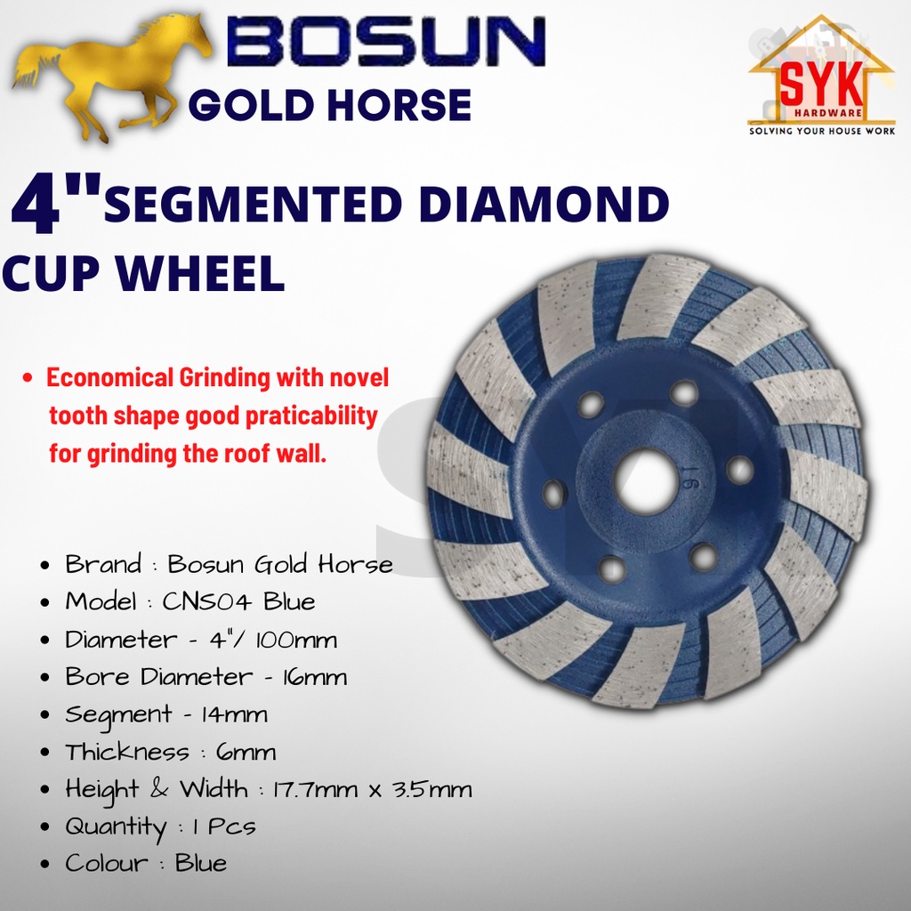 SYK Bosun Gold Horse CNS04 Blue 4"(100mm) Segmented Diamond Grinding ...