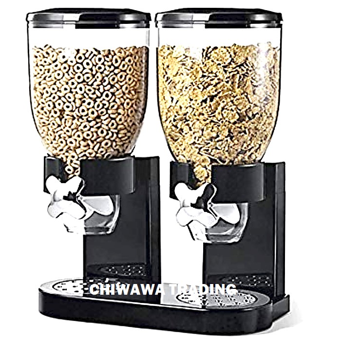 2 IN 1 Double Tower Cereal Dispenser Candy Snack Twin Cylinder Jars Dry ...