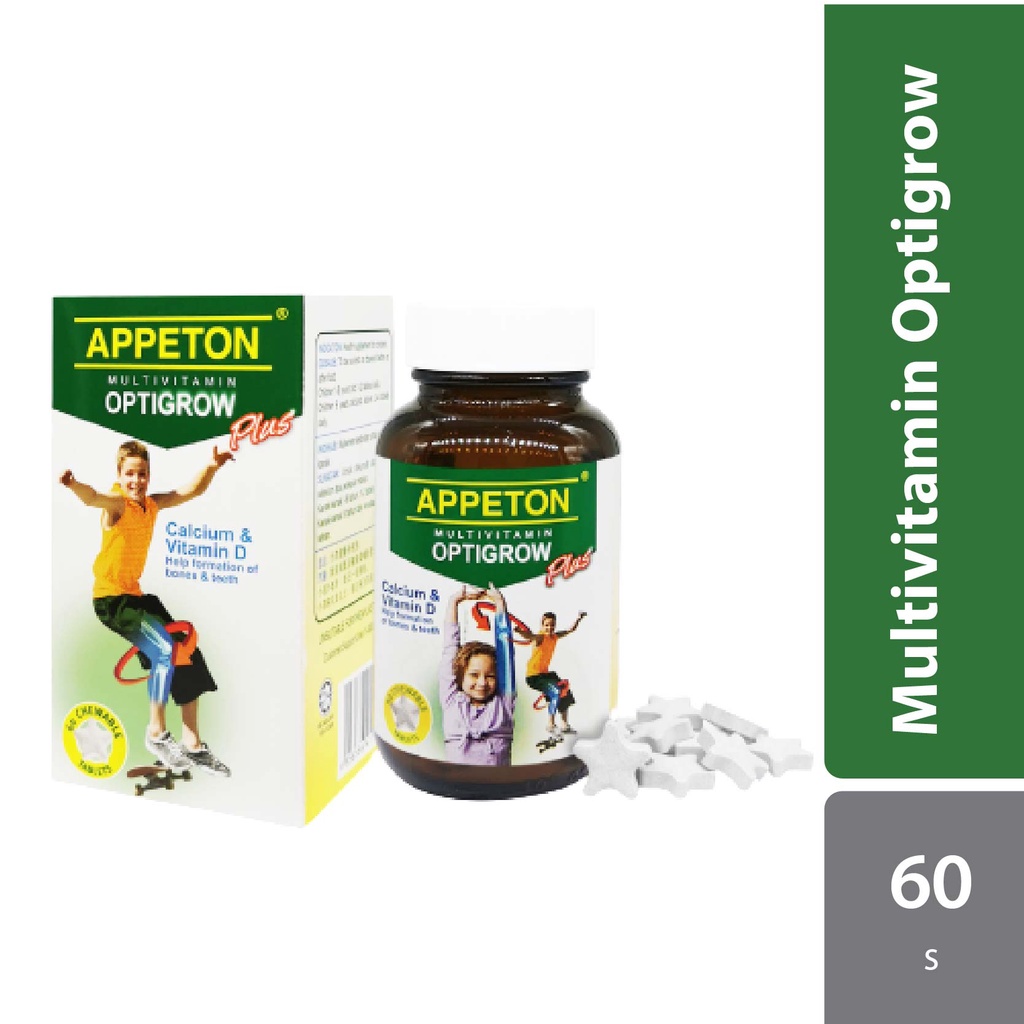 Appeton Multivitamin Optigrow Plus -60s - Chewable Tablets - Calcium ...