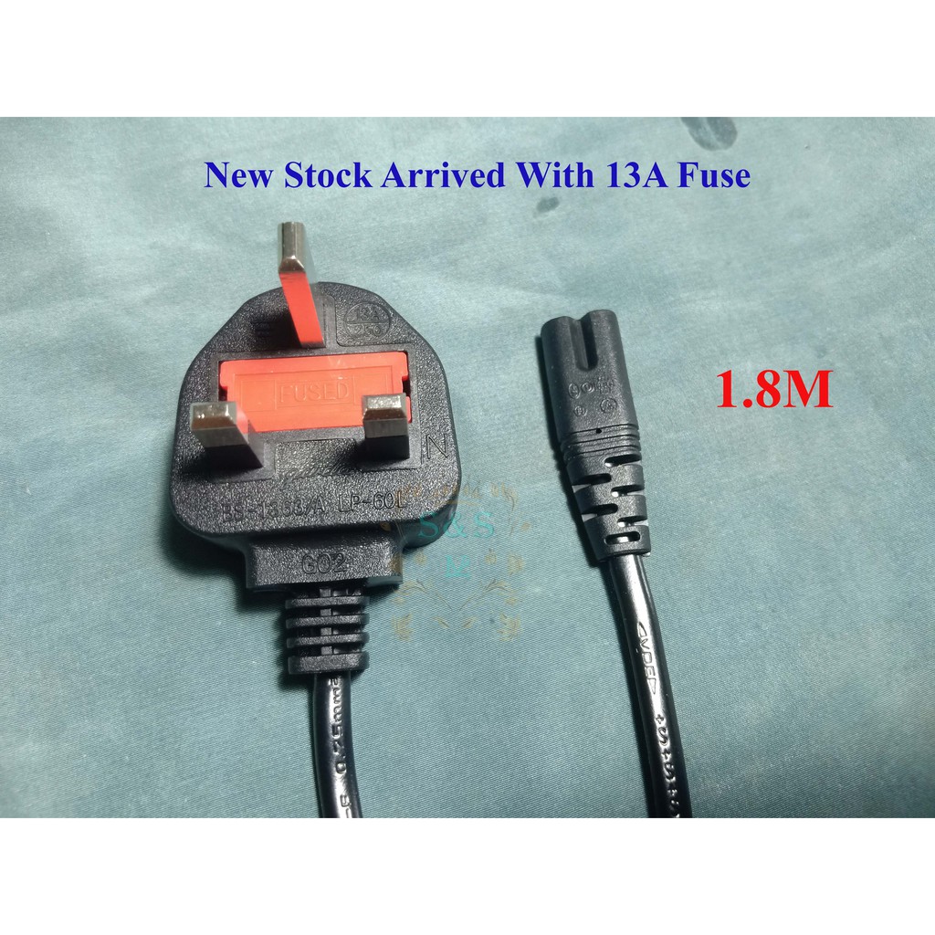2 Pins Power Cord Cable AC 3 Pin to 2 Pin Plug Figure 8 1.8M with 13A ...