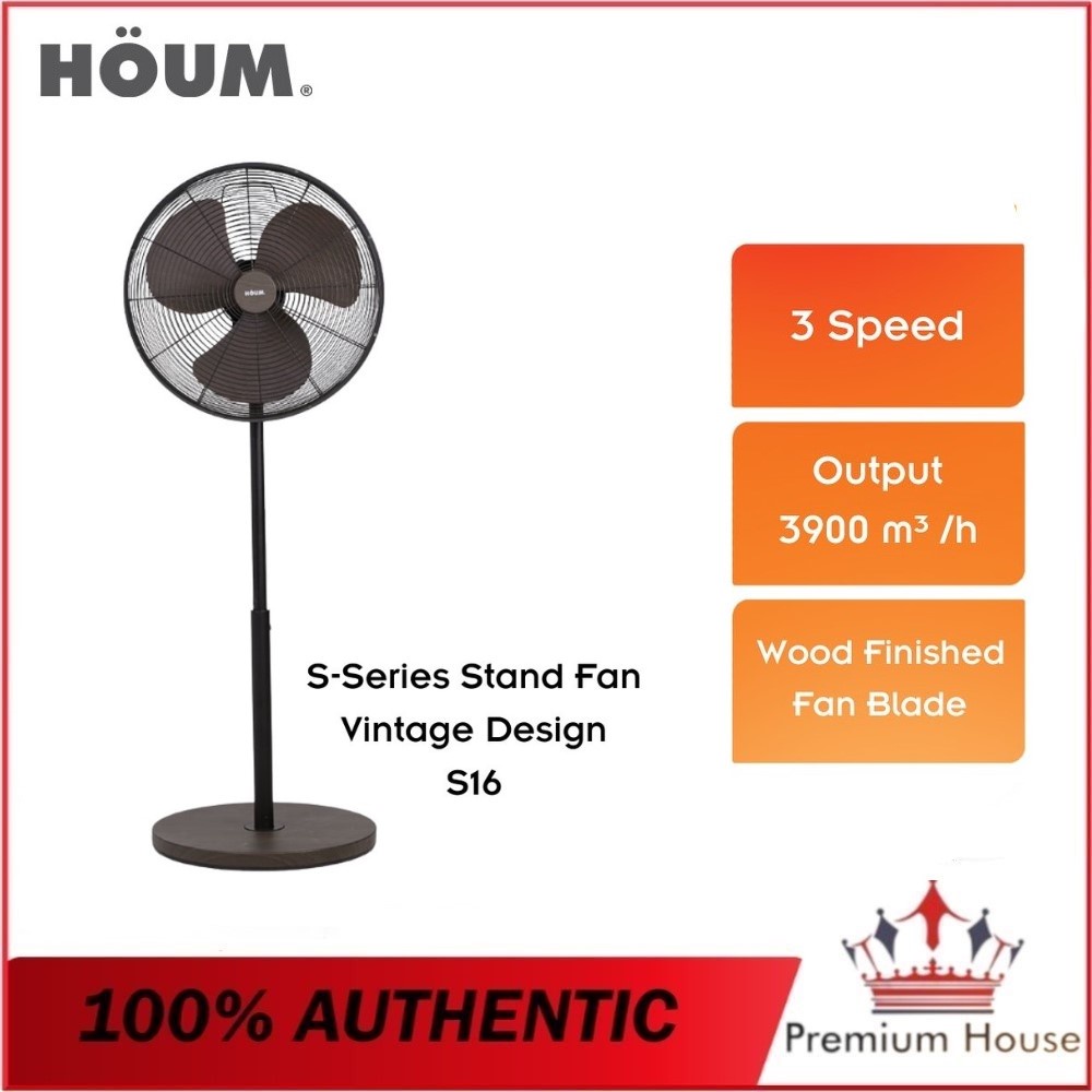 Houm S16 Stylish Stand Fan Vintage Design 3 Blades 16" 16-Inch 3 Speed ...