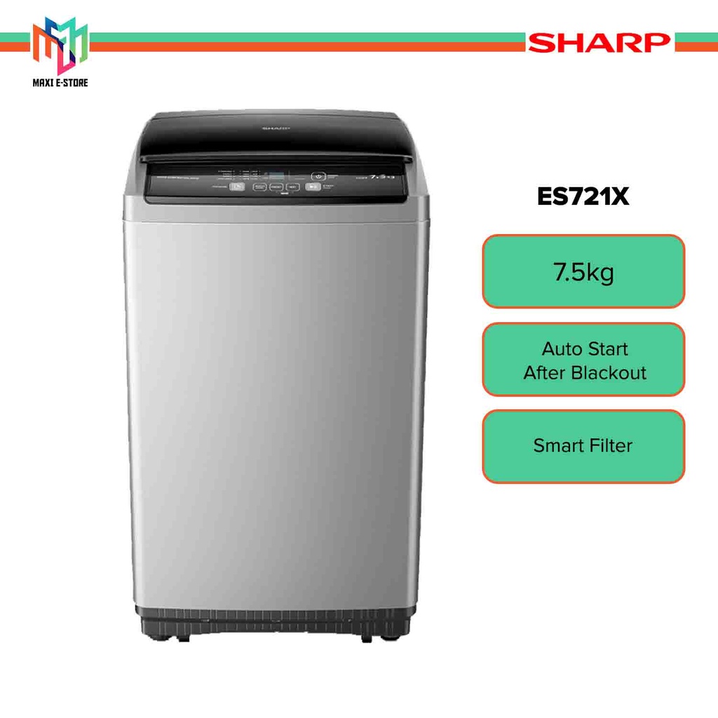 Sharp ES721X 7.5kg Washing Machine Stainless Steel Drum Fuzzy Control | Shopee Malaysia