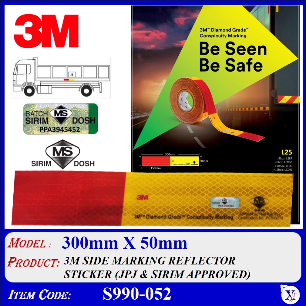 S990-052 (2pcs) 300mm X 50mm 3M SIDE MARKING REFLECTOR STICKER (JPJ ...