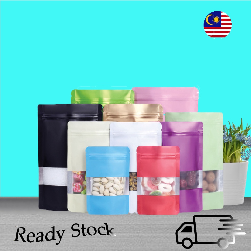 Colour Ziplock Bag Aluminium Stand Pouch with window 180mm X 260mm ...