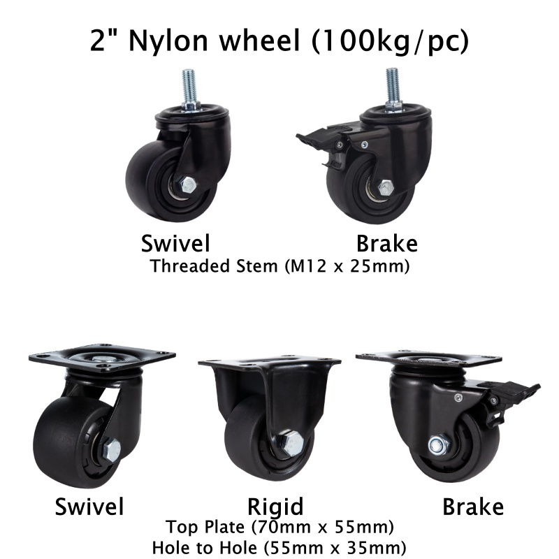 2" Heavy Duty Nylon Castor Wheel 100kg/pc (50mm Wheel) | Shopee Malaysia