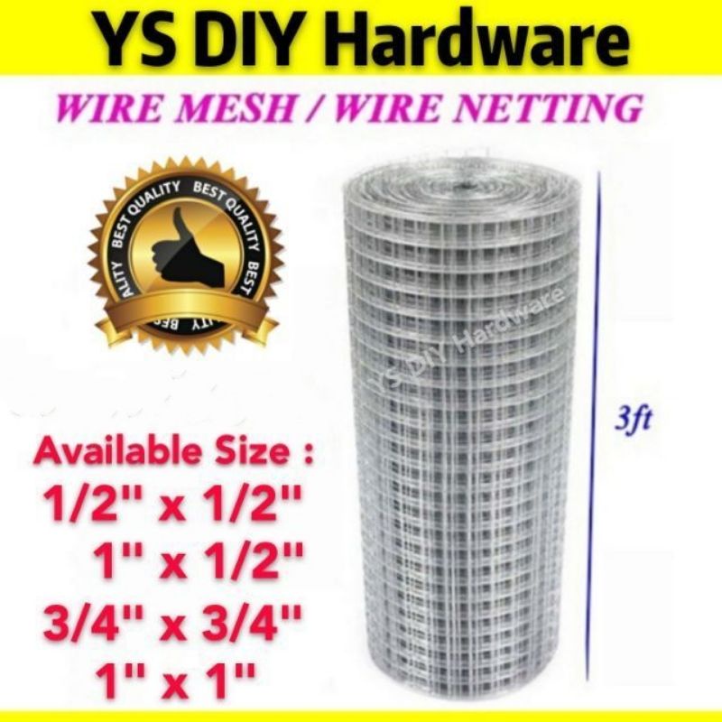 15 Meter(3Feet x 50 Feet) Galvanized BRC Welded Iron Wire Mesh Net Netting /Dawai Jaring ...