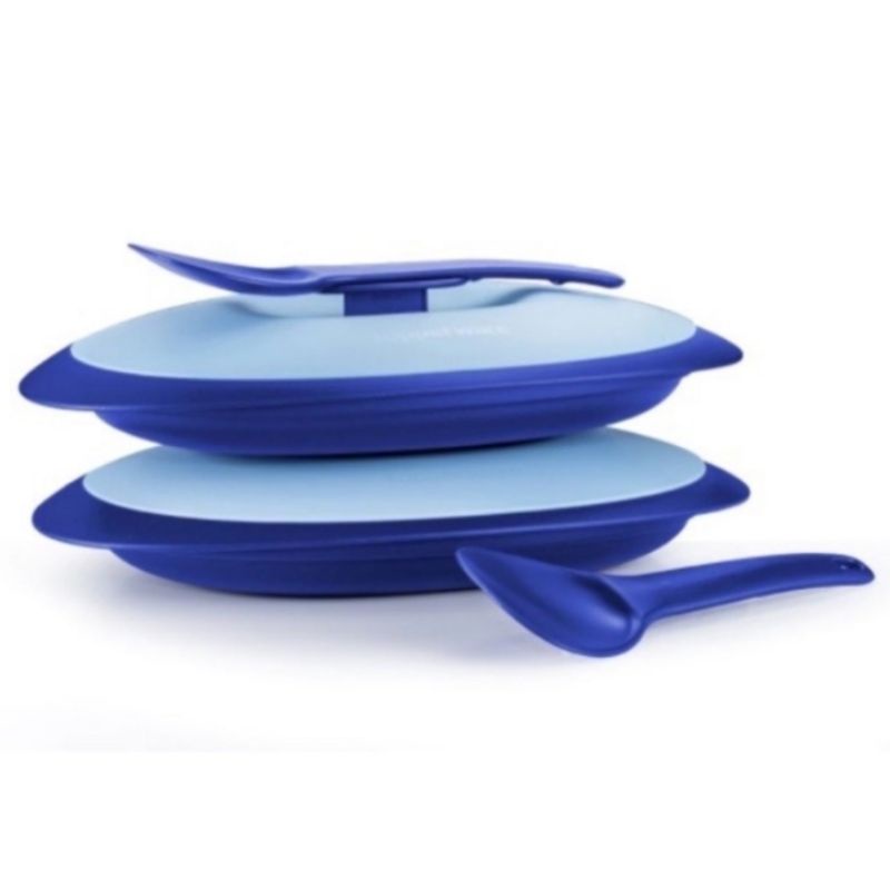 Tupperware Royale Blue Serving Platter (2pcs) 600ml with Serving Spoon ...