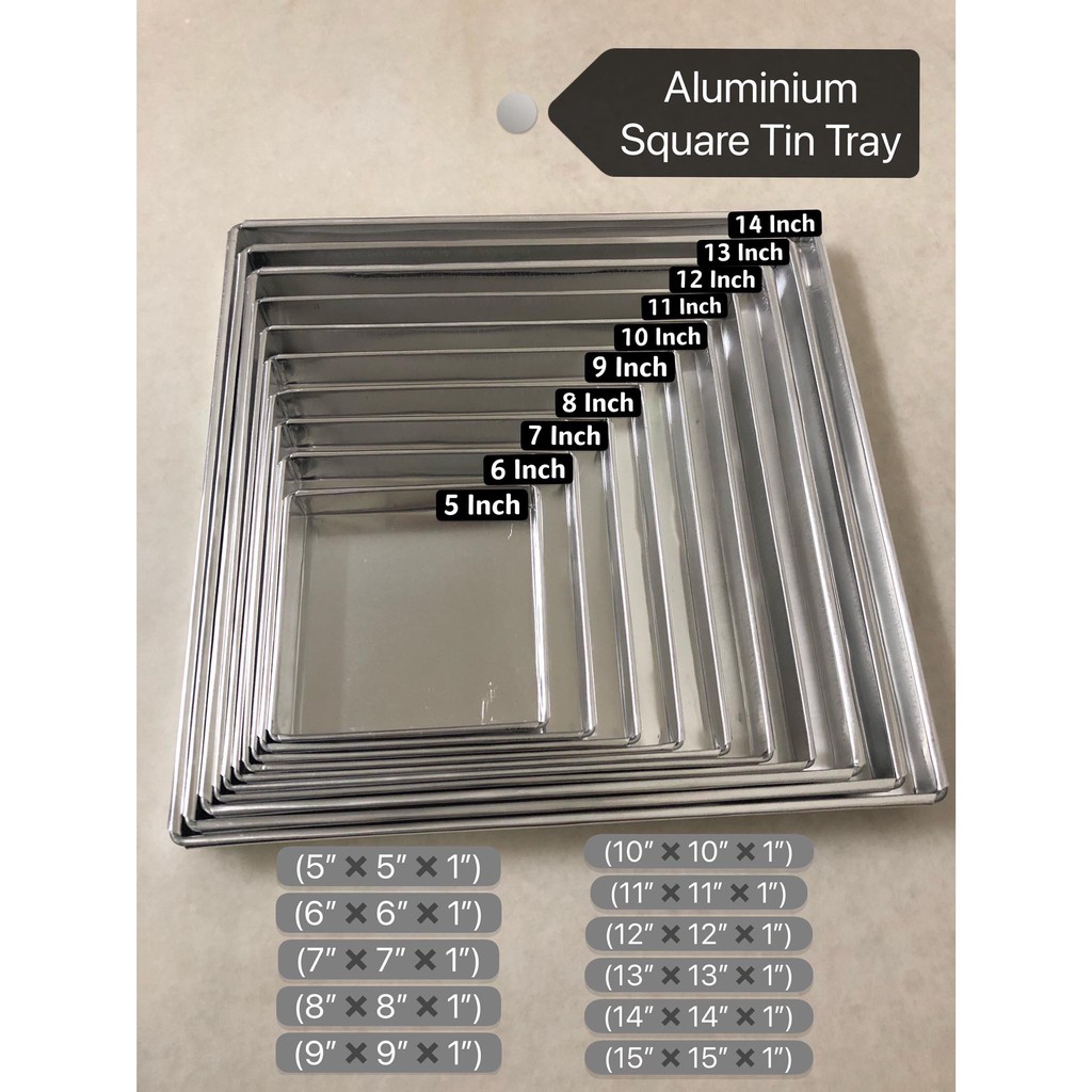 Aluminium Bakery Square Thin Tin Tray (5”/6”/7”/8”/9”/10”/11”/12”/13 ...
