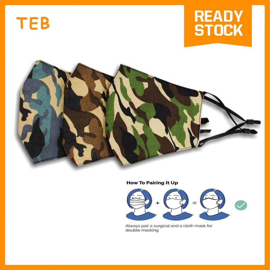 1 Pieces TEB Cotton Washable Camouflage Army Face Mask/ Topeng Muka ...