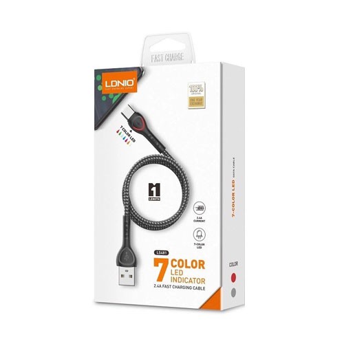 LDNIO 7COLOUR CABLE LED FAST CHARGING LIGHNING /MICRO DATA CABLE 2.4 ...