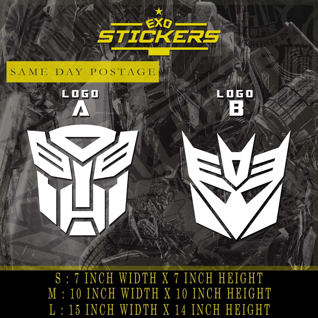 TRANSFORMERS OPTIMUS PRIME x DECEPTICON LARGE SIZE DECAL STICKER/CAR ...