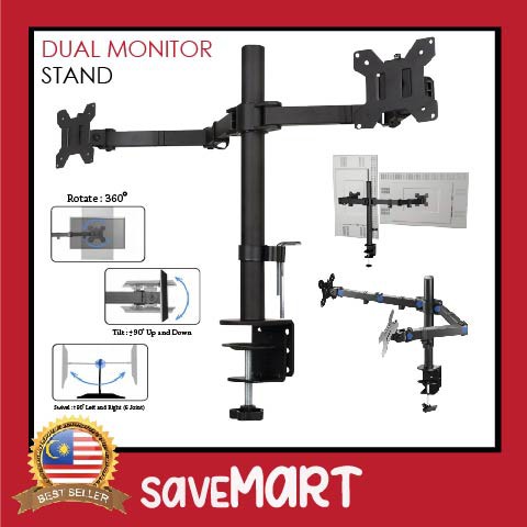 Heavy Duty Fully Adjustable Dual Monitor Stand Two Arms Desk Mount With ...