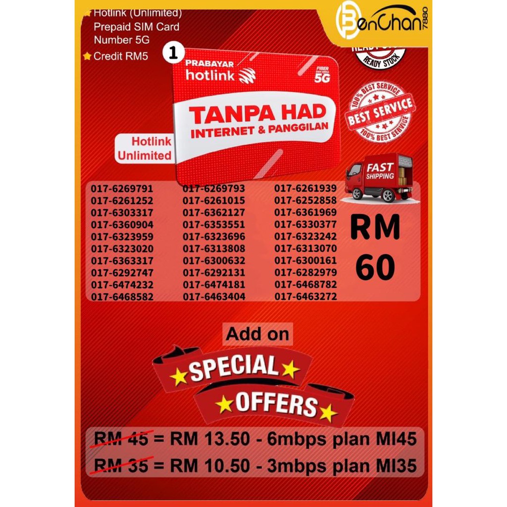 160🌟Hotlink ( Unlimited )Prepaid Sim Pack 🌟Credit RM5 | Shopee Malaysia