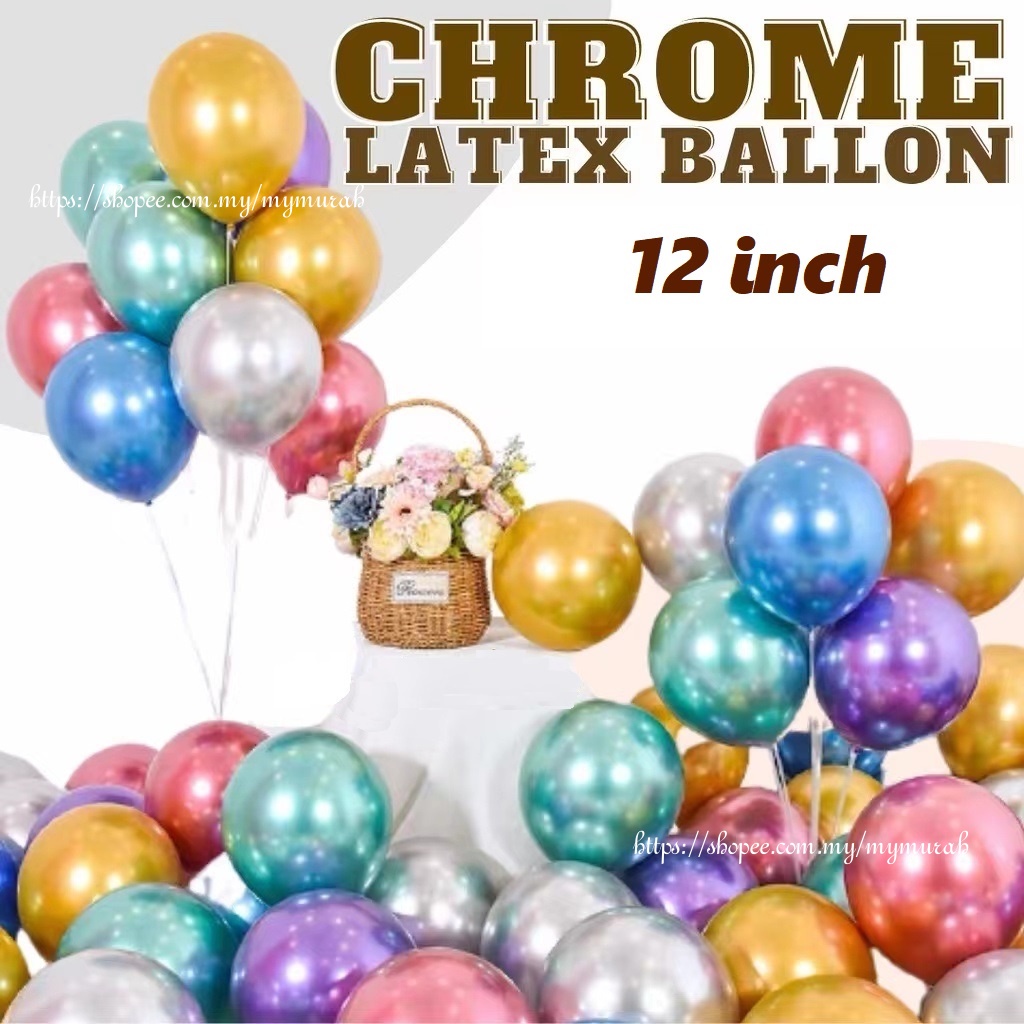 (10PCS) 12inch METALLIC BALLOON 12'' balloons Happy Birthday Party ...