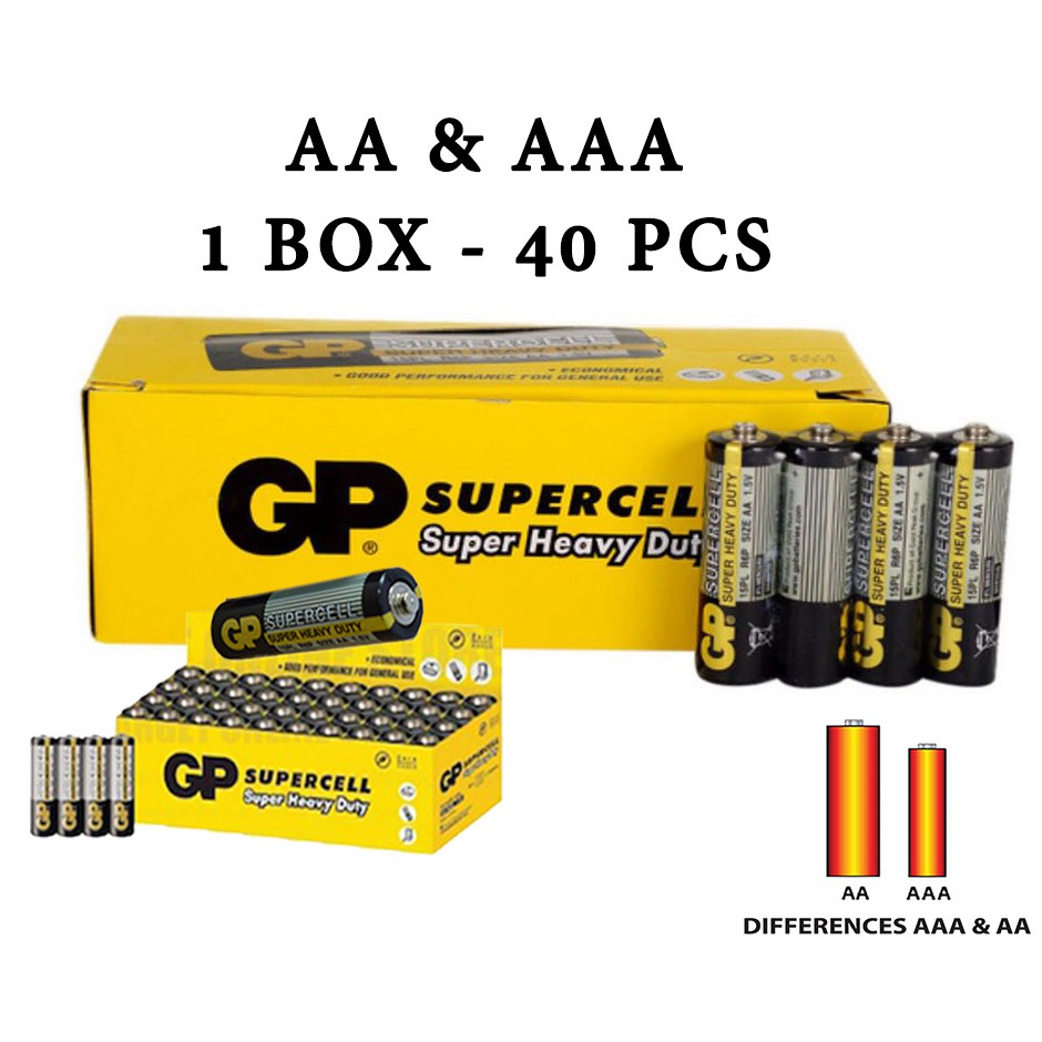 [1Box - 40Pcs] GP Supercell Super Heavy Duty AA & AAA Battery / Bateri ...