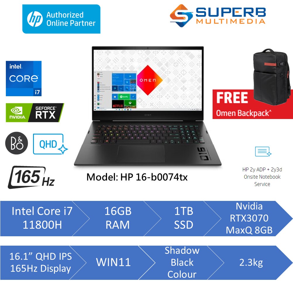 HP Omen 16-b0074tx Gaming Laptop (E-Wallet RM100) (Intel Core i7 11800H ...