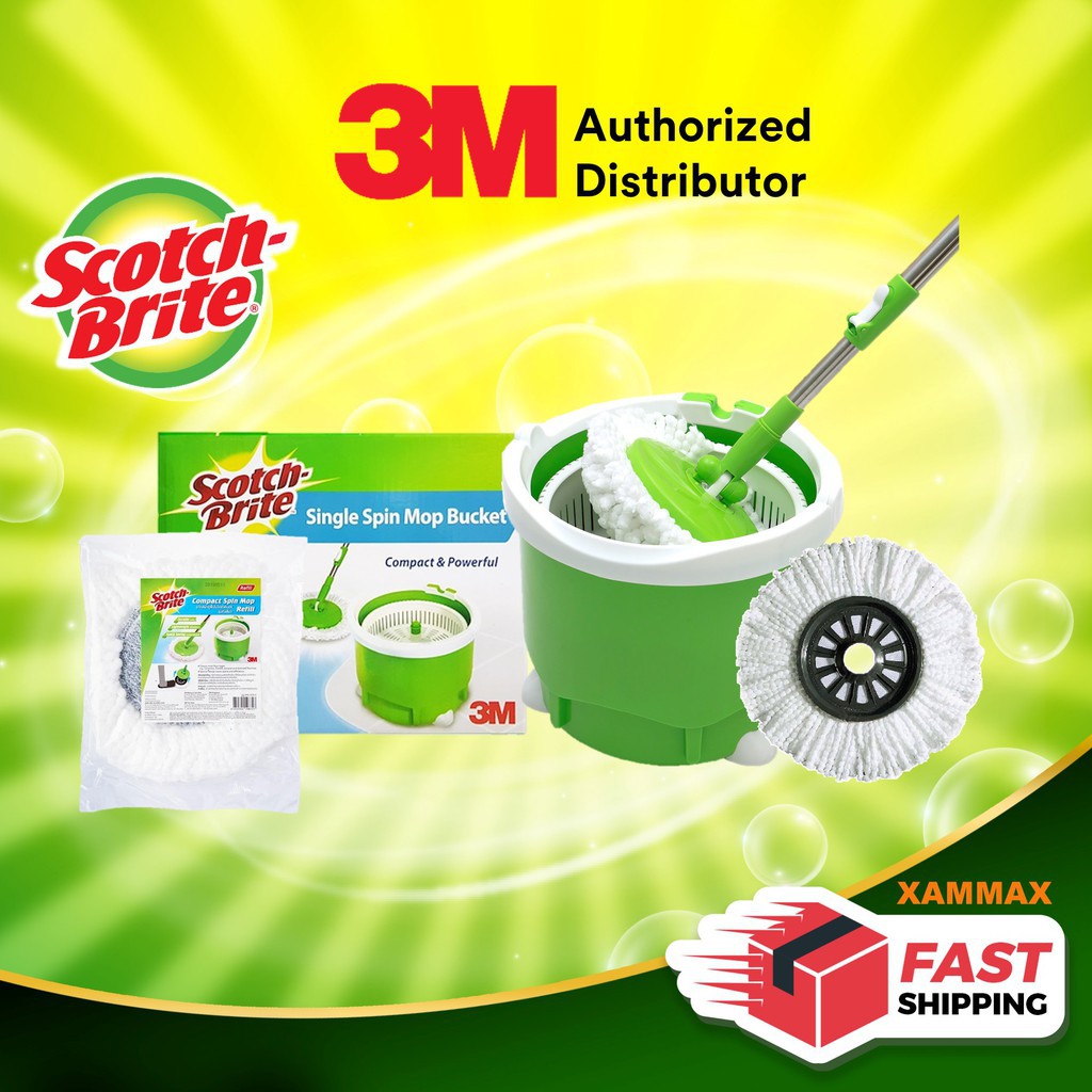 3M Scotch Brite - Single Spin Mop Bucket Set Compact Size Space Saving ...