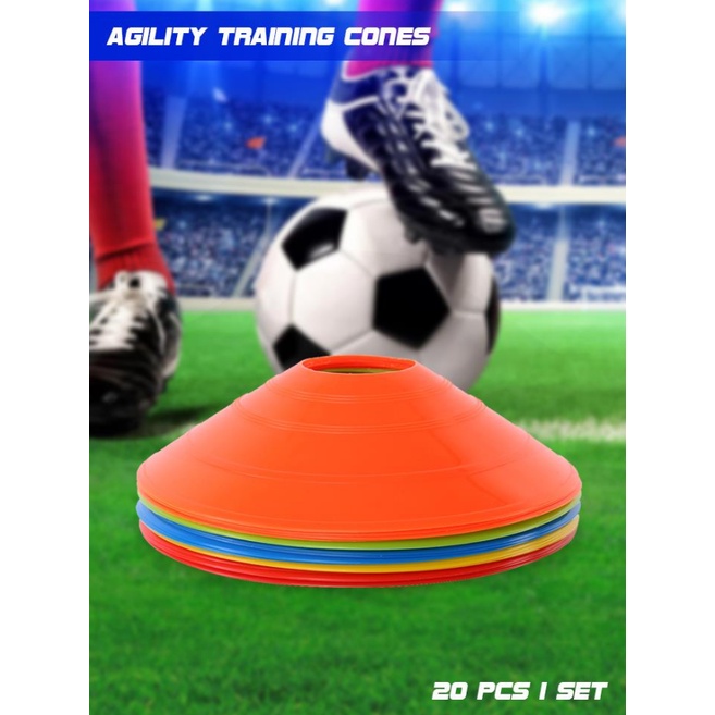 20pcs KON LATIHAN PADANG BOLA/set Soccer Marker Disc Cone Soccer Drill ...