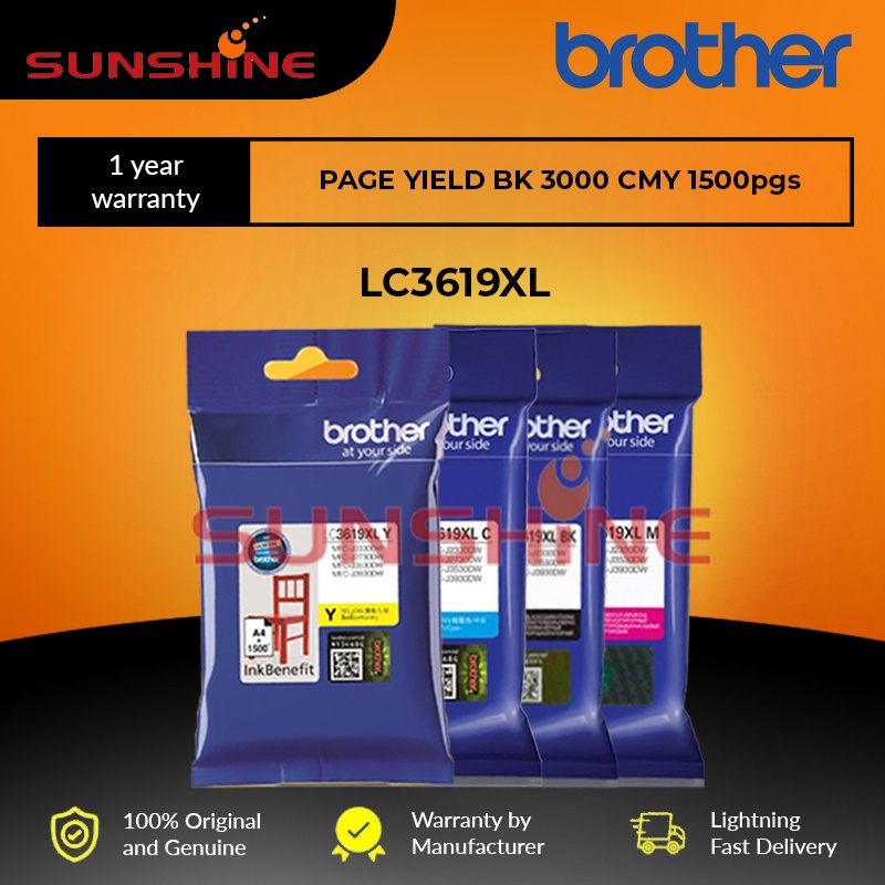 ==ORIGINAL== Brother LC3619XL Black Cyan Magenta Yellow Ink J2330dw ...