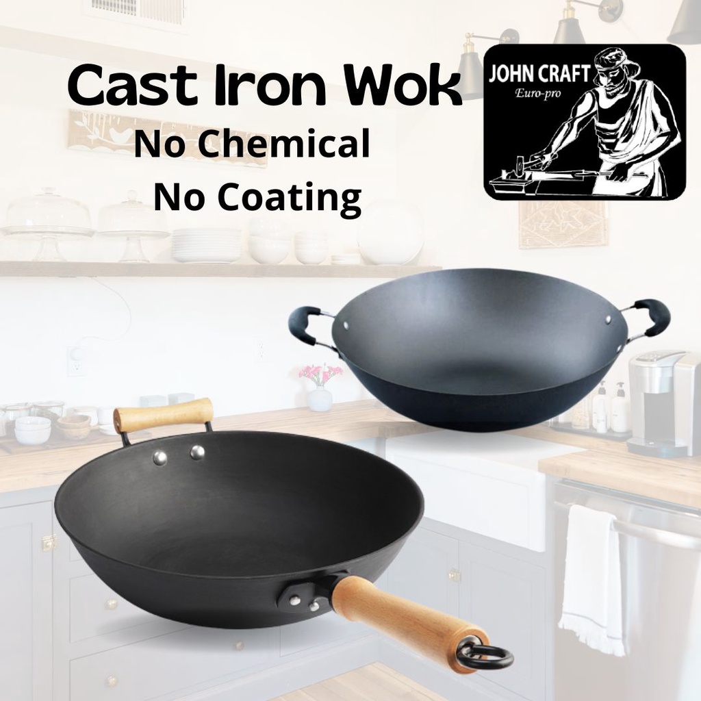 John Craft Metal Cast Iron Wok (32cm, 34cm, 40cm, 42cm) | Shopee Malaysia